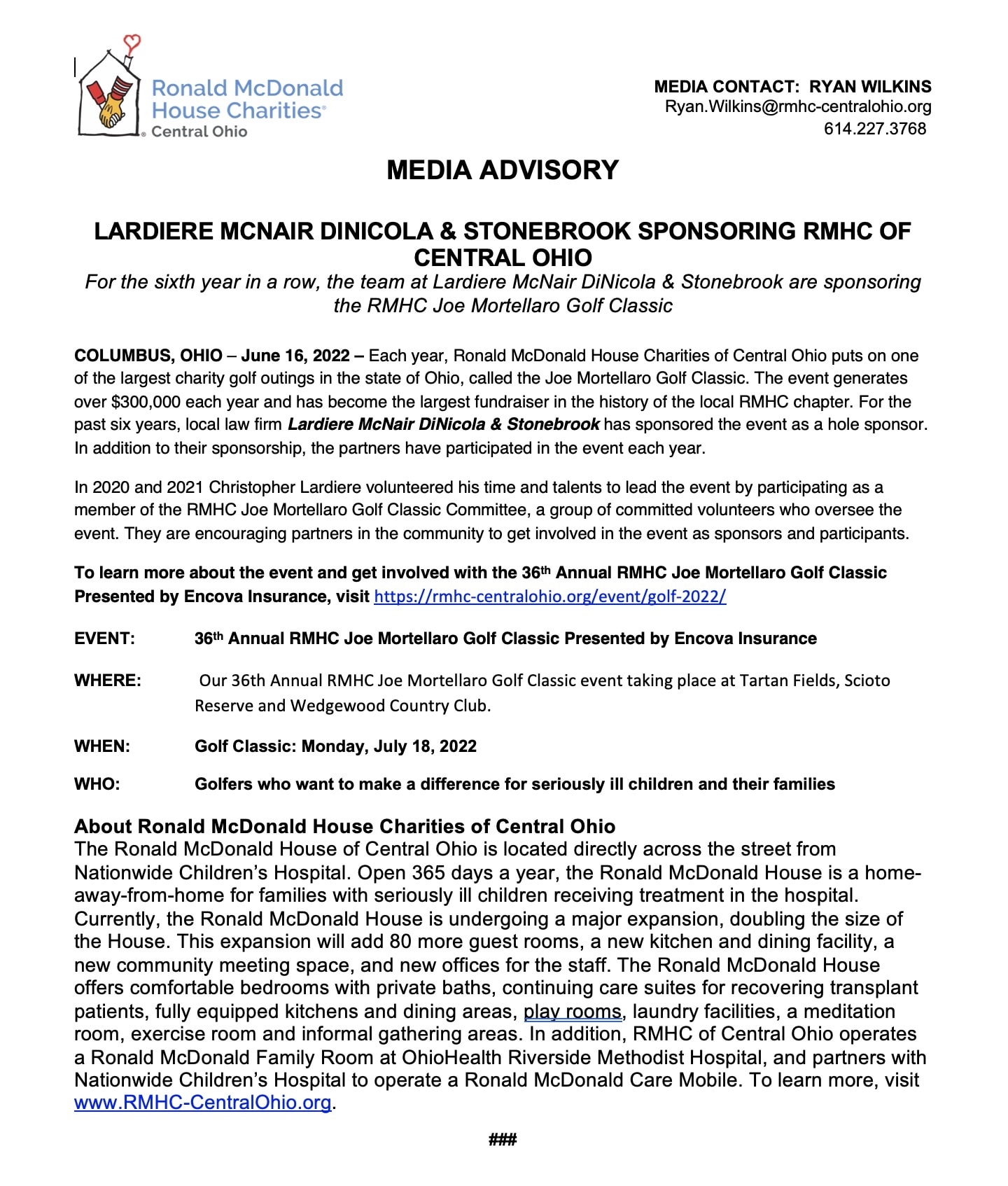 Lardiere McNair & Stonebrook Sponsoring RMHC Of Central Ohio - Lardiere ...